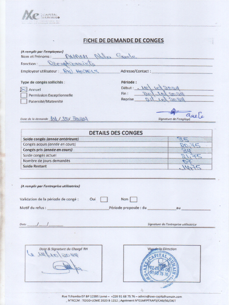 Fiche De Congé Type – Fiche Demande Congé Word – KQZIQ