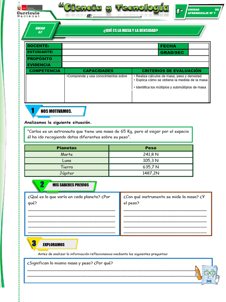 B-1º Act Cyt 3 Und 7 - Sem 2 | PDF | Densidad | Masa