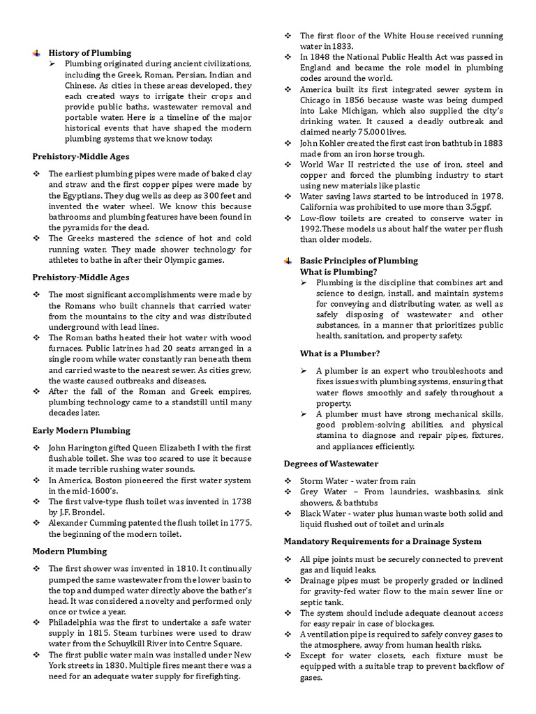 Plumbing History and Design Principles | PDF | Plumbing | Toilet