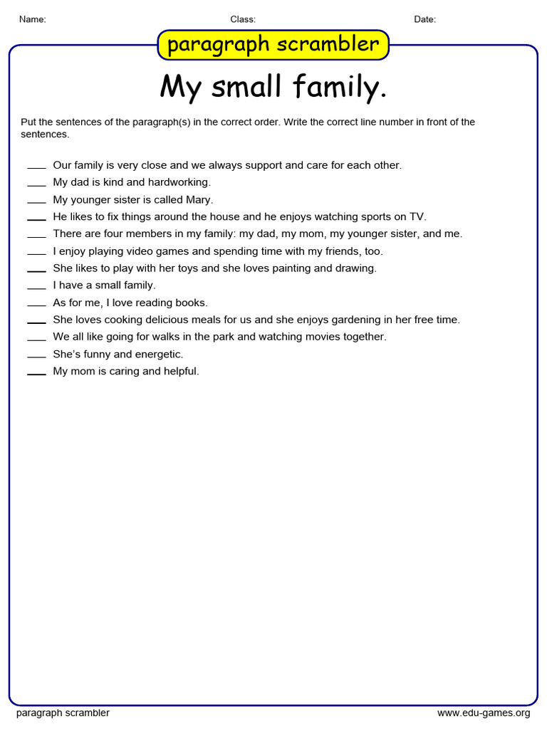 My small family.-paragraph-scrambler | PDF