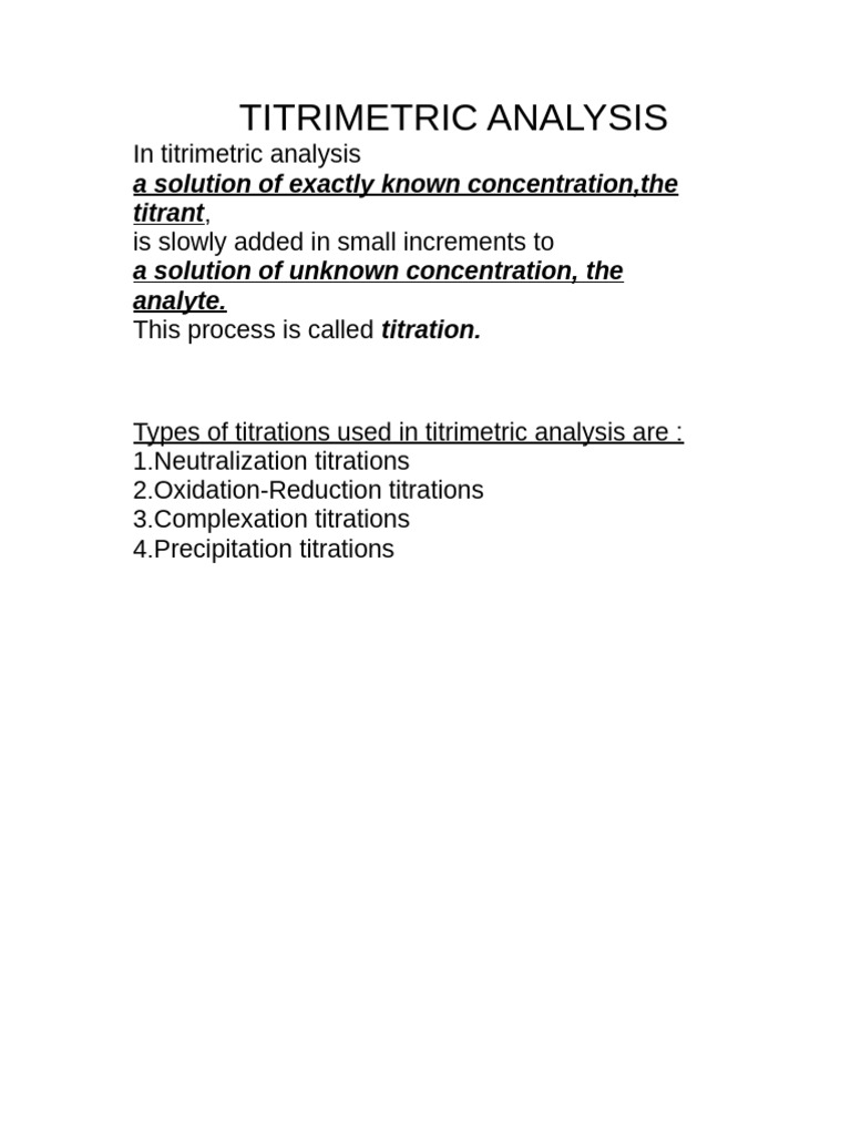 Titrimetric Analysis | PDF | Titration | Chemistry