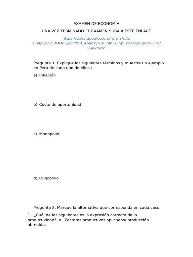 Examen Parcial de Economia | PDF | Business | Factores de producción
