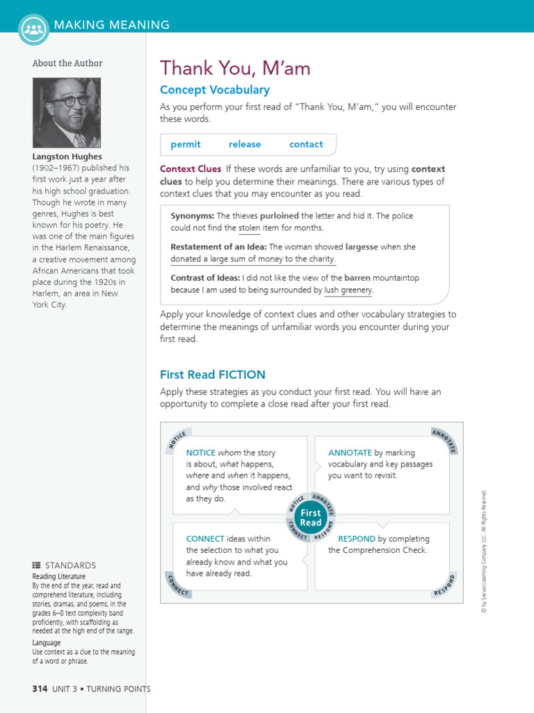 Thank You, M'am: Concept Vocabulary | PDF | Preposition And ...