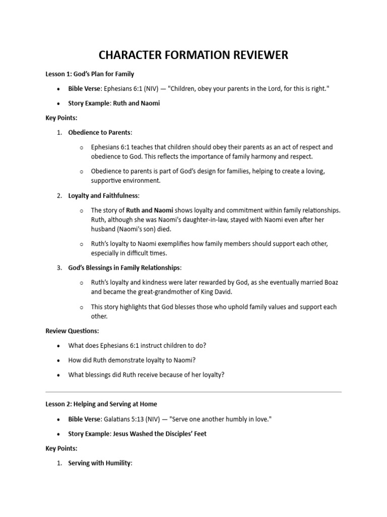 CHARACTER FORMATION REVIEWER | PDF | Ruth (Biblical Figure) | Jesus