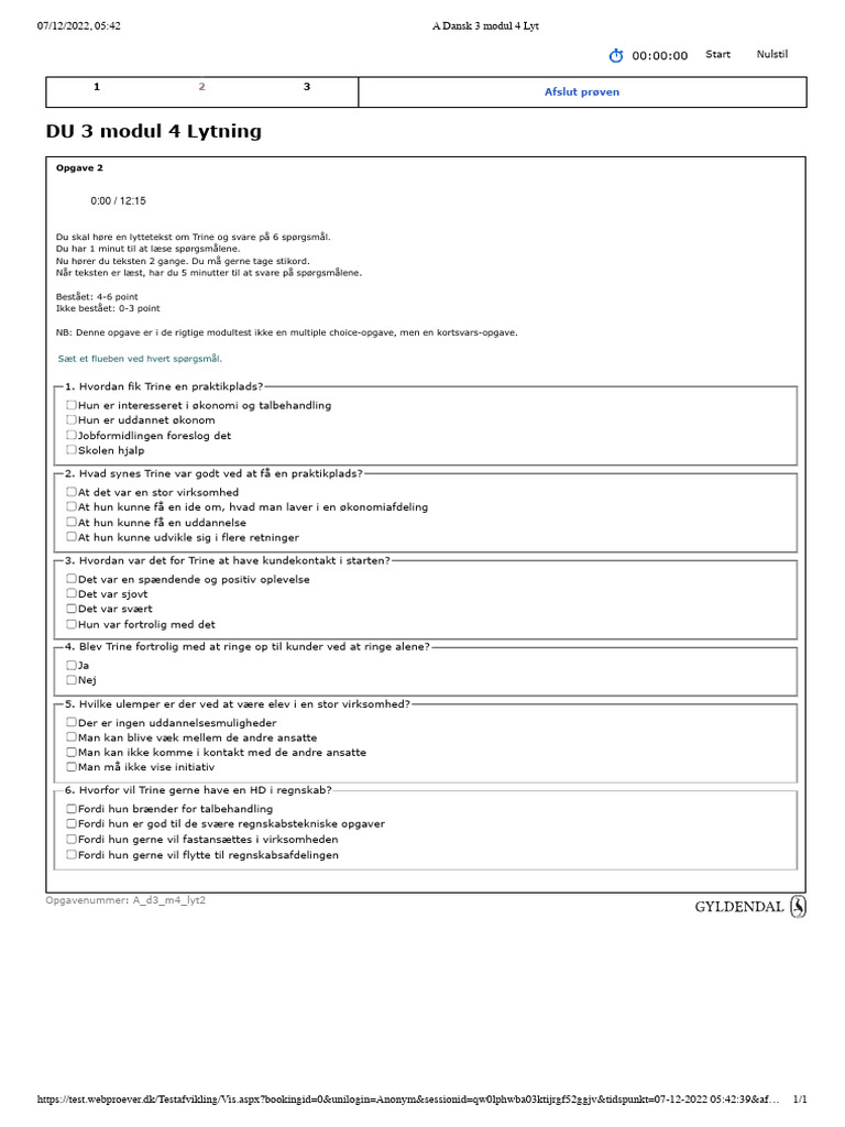 DU 3 Modul 4 Lytning: Opgave 2 | PDF