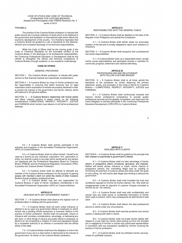 Customs Broker Ethics and Standards | PDF | Customs | Justice