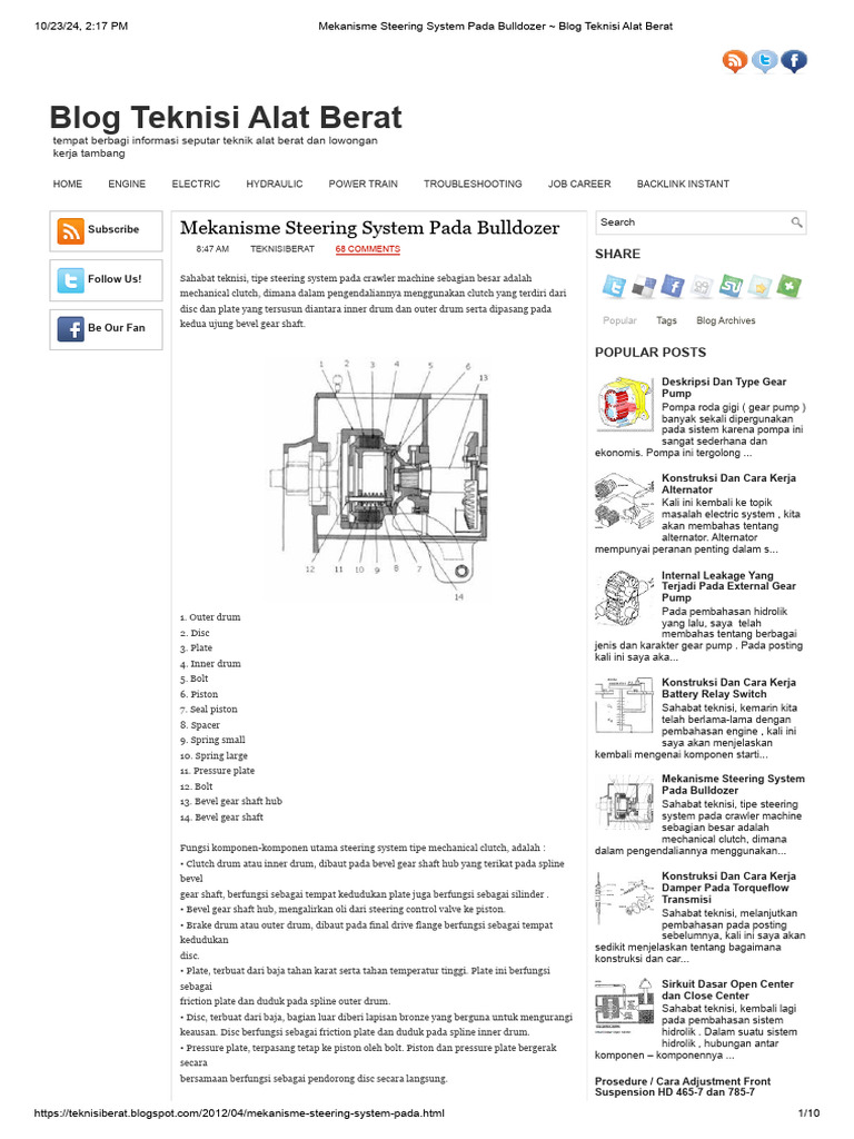 Mekanisme Steering System Pada Bulldozer Blog Teknisi Alat Berat | PDF