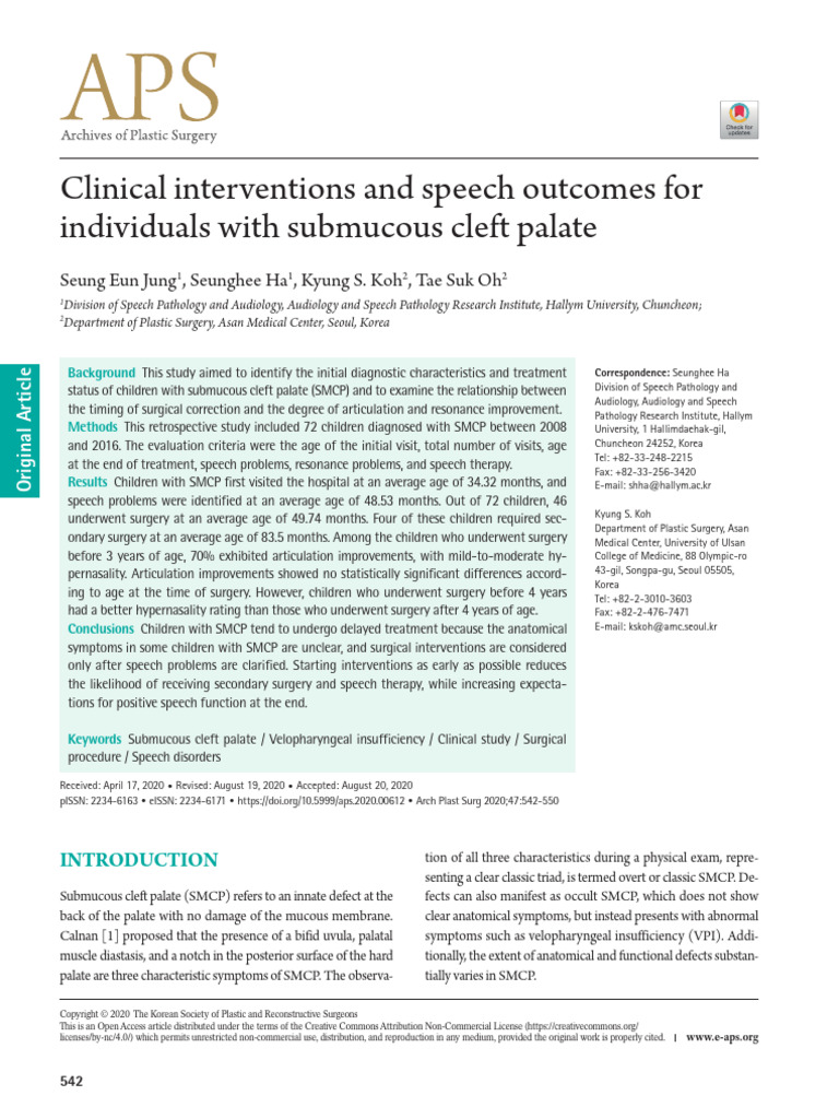 Clinical Interventions and Speech Outcomes For Individuals With ...