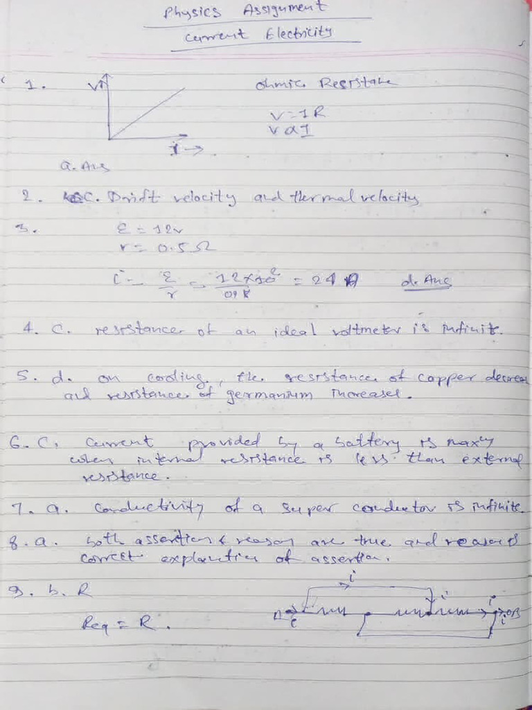 Assignment Physics (Current Electricity) | PDF | Science & Mathematics