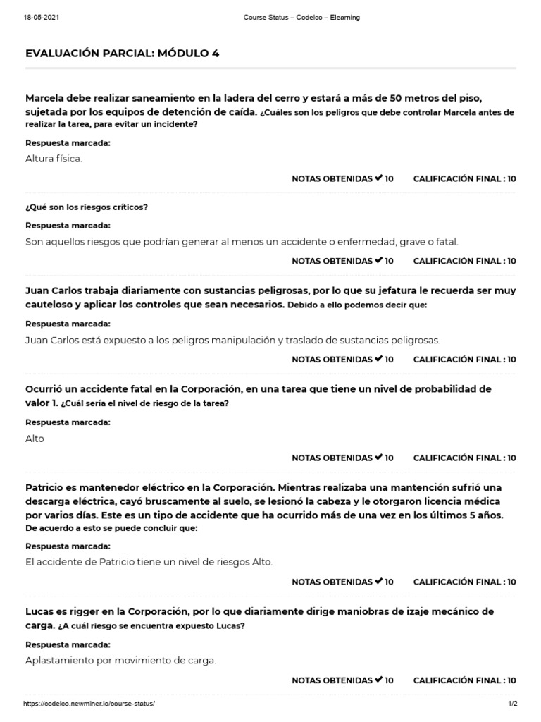 Course Status - Codelco - Elearning Evaluacion Modulo 4 | PDF | Tecnología