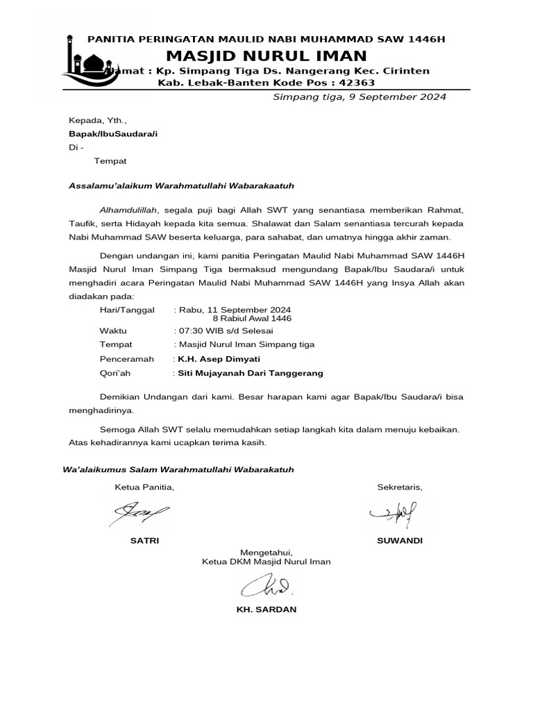 Surat Undangan Maulid Nabi | PDF