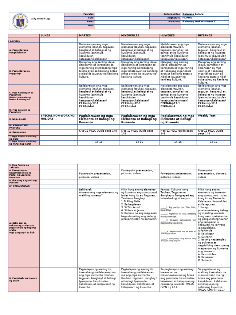 Q2 Week5 DLL Filipino 2 | PDF