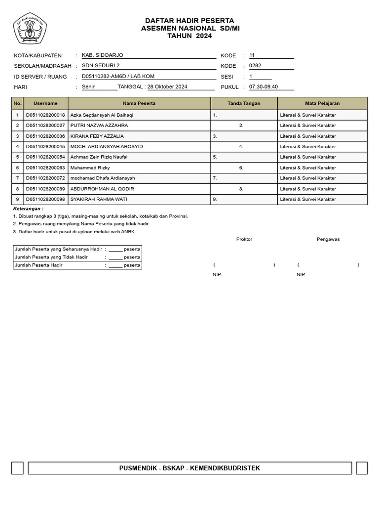 DH 1 - Asesmen Nasional - Tahun 2024 | PDF