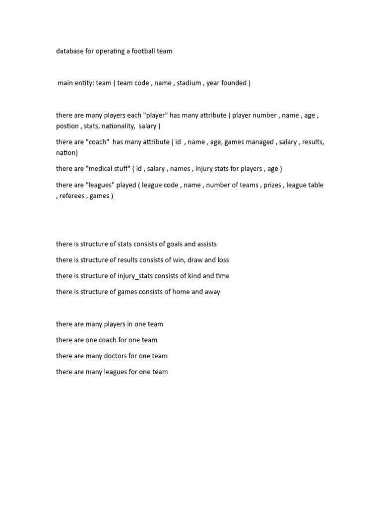 Database for Operating a Football Team | PDF