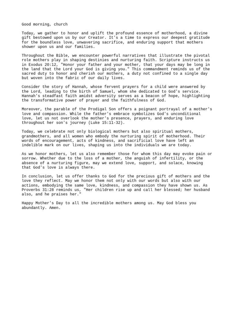 Mother’s day speech | PDF