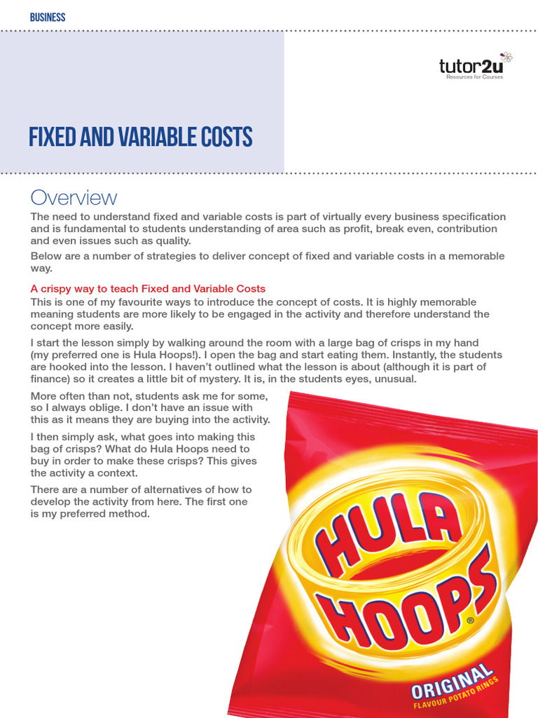A Crispy Way To Teach Fixed And Variable Costs Pdf