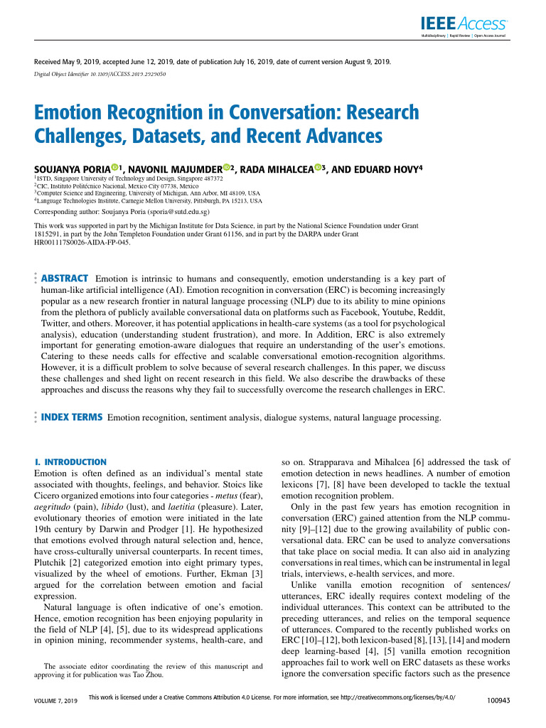 Emotion Recognition in Conversation Research Challenges Datasets and ...