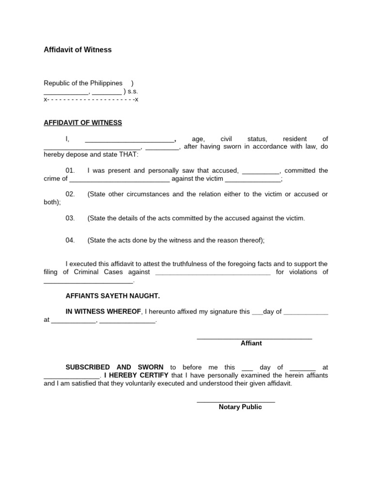 Sample of Affidavit of Witness | PDF