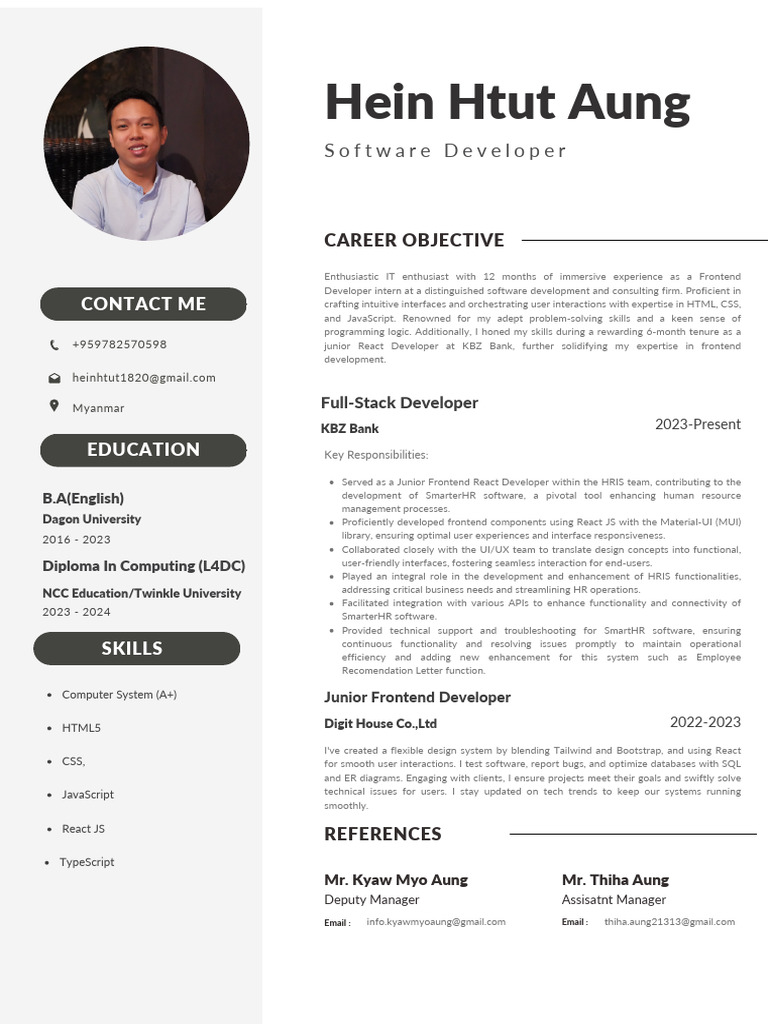 Hein Htut Aung CV | PDF | User Interface | Software