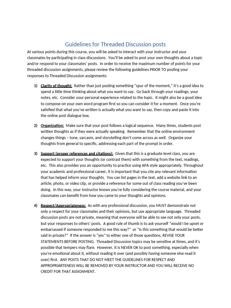 Threaded Discussion Guidelines and Rubric | PDF | Human Communication