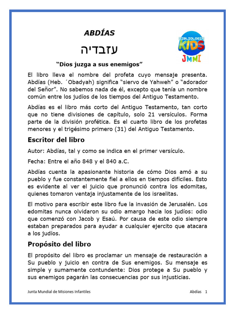 El libro de Abdías: juicio y restauración | PDF | Viejo Testamento | Israel