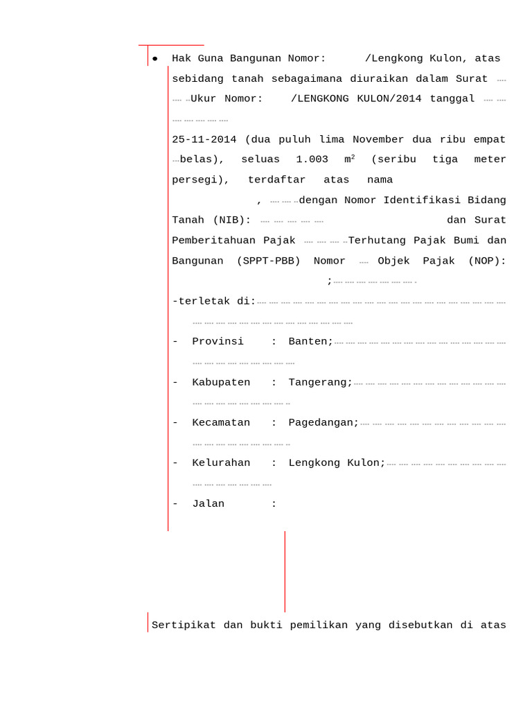 Contoh SKMHT Awal (Peningkatan Hak) | PDF