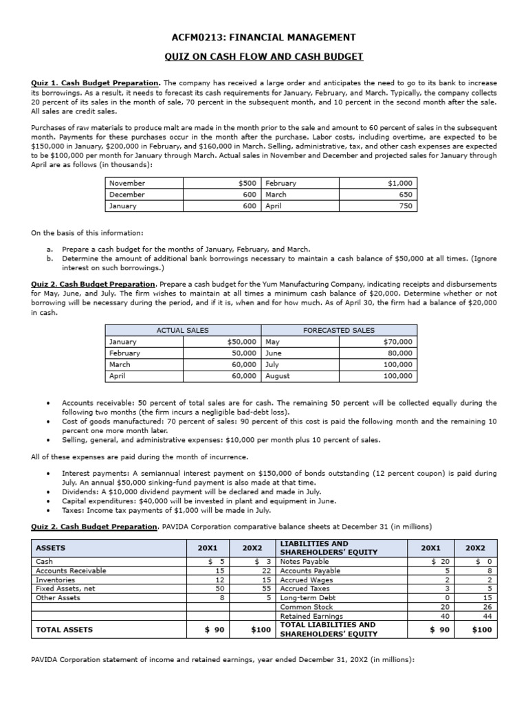 Cash Flow Management Quiz and Budgeting | PDF | Expense | Dividend