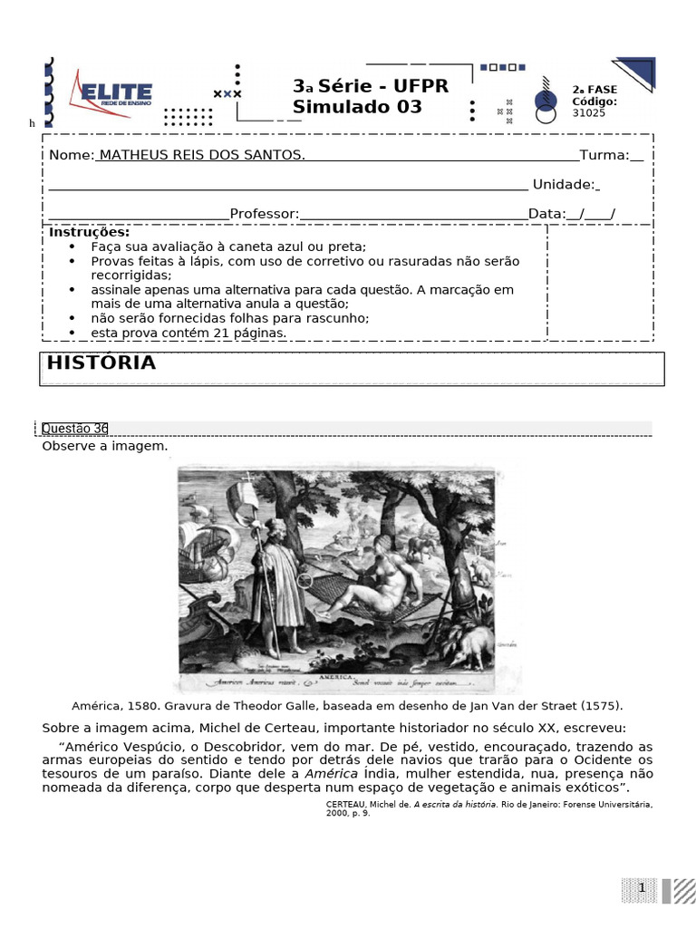 3a - Série - Simulado - 3 - Modelo - Ufpr - 2a - Fase - 15 - 05-MATHEUS REIS (Direito) | PDF ...