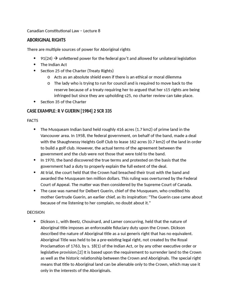 Lecture 8 - Traditional Aboriginal Rights | PDF | Common Law | Justice