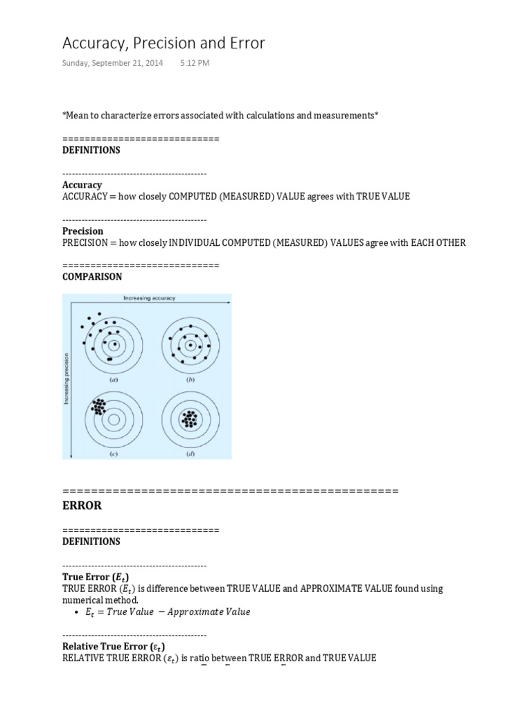 Accuracy, Precision and Error | PDF