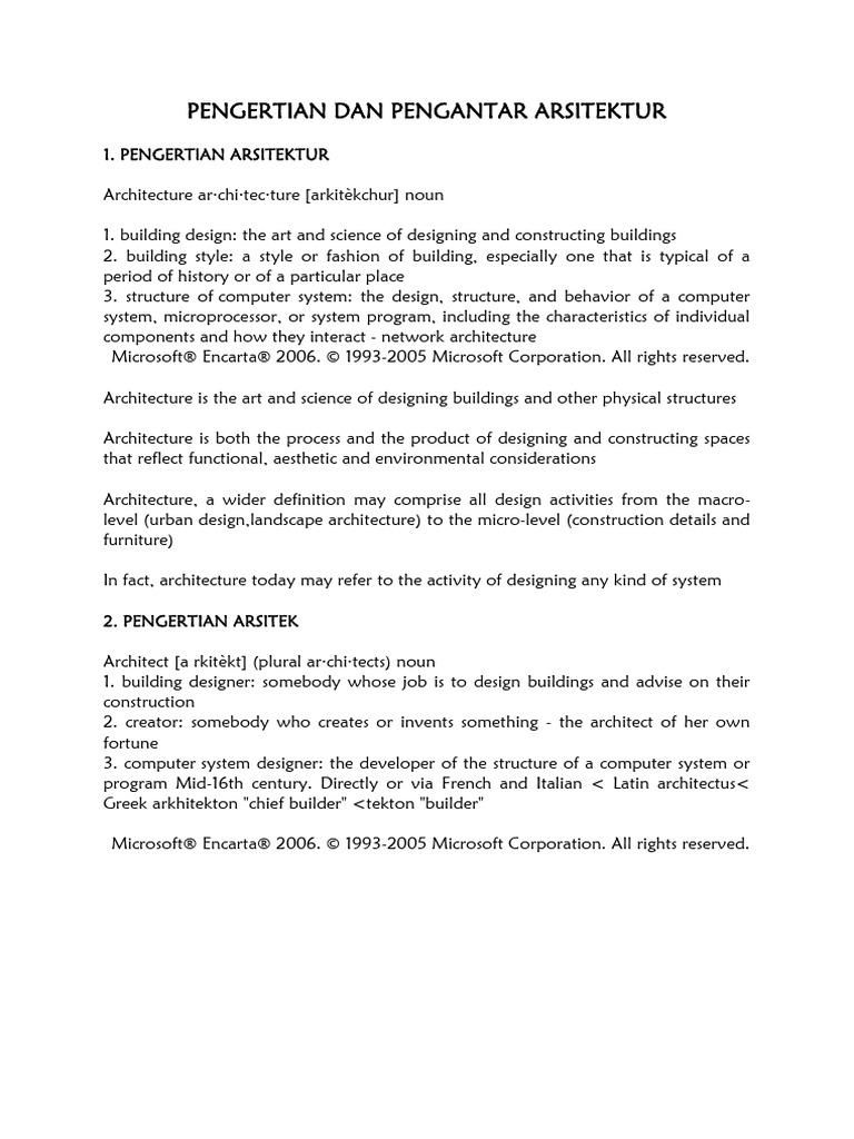 01 Pengertian Dan Pengantar Arsitektur | PDF | Design