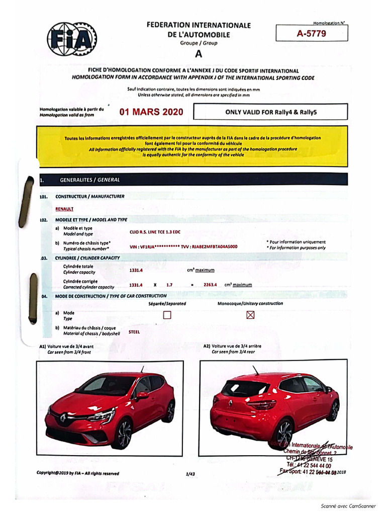 Fiche Homologation Clio | PDF