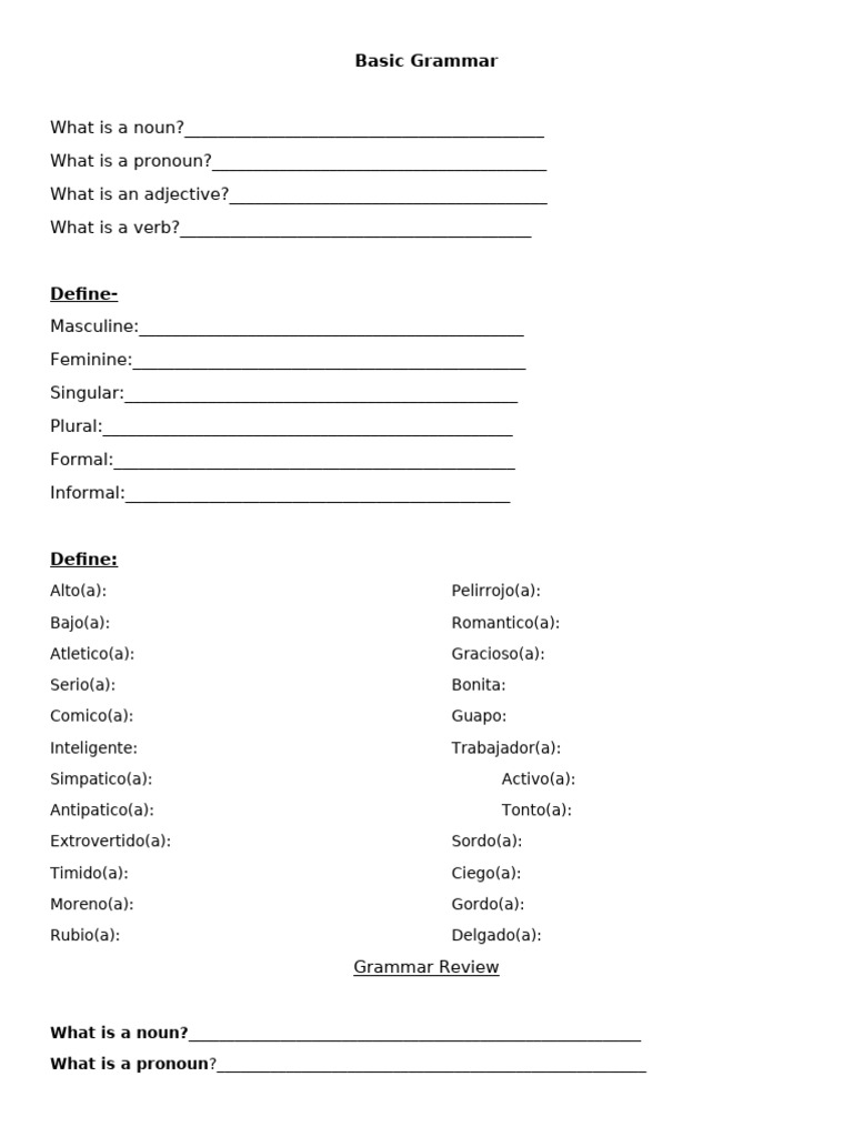 Spanish+Grammar+Intro | PDF | Grammatical Gender | Syntax