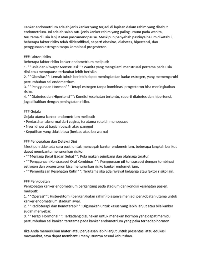 Kanker Endometrium Adalah Jenis Kanker Yang Terjadi Di Lapisan Dalam ...