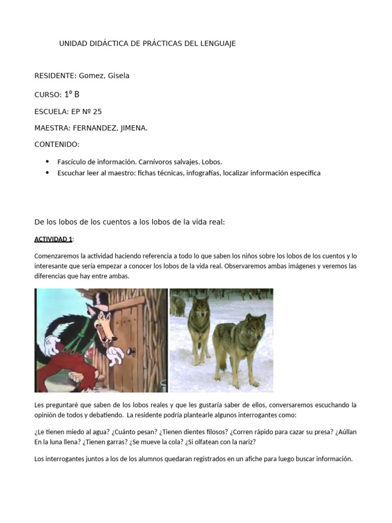 1º Lengua - Cuentos Con Lobos | PDF