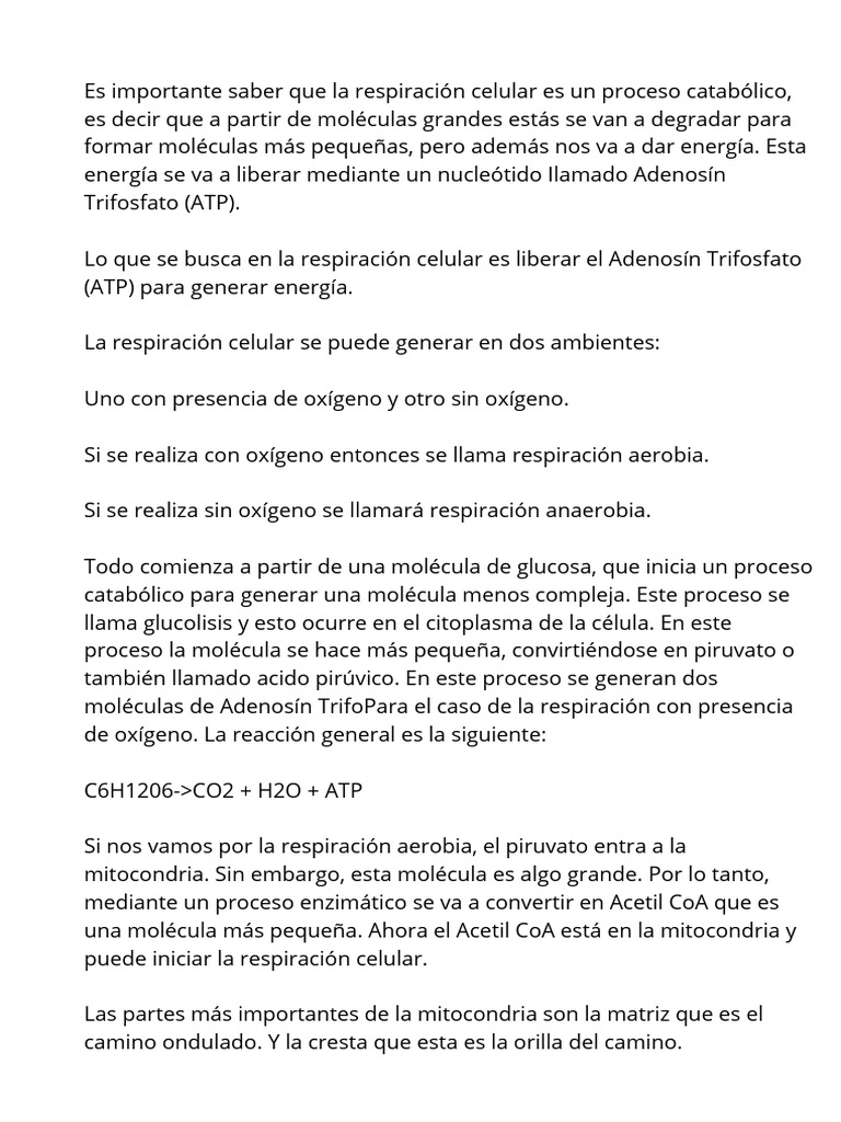 Respiración Celular | PDF | Respiración celular | Trifosfato de adenosina
