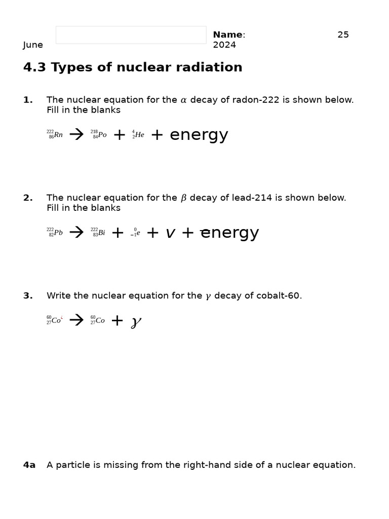 Nuclear Radiation Types and Equations | PDF | Radioactive Decay | Isotope