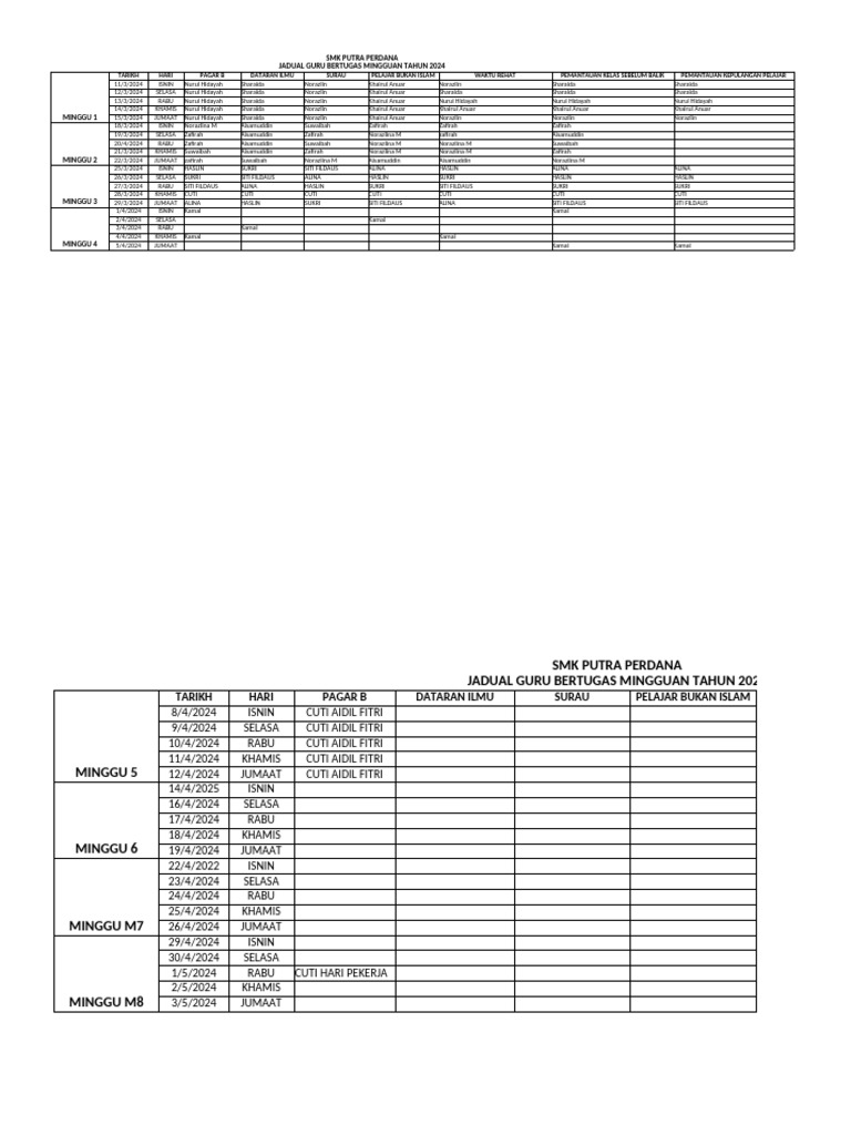 Jadual Tugas Mingguan 2024 | PDF