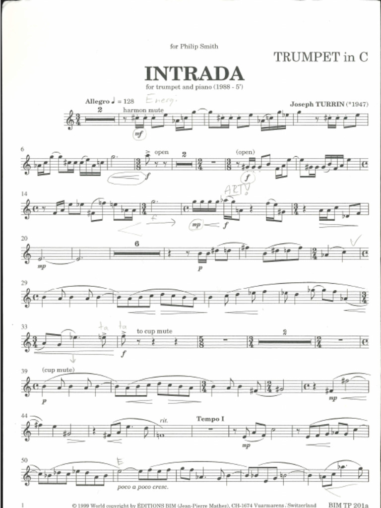 Joseph Turrin Intrada For Trumpet | PDF