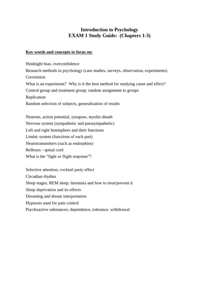 Study Guide Exam 1 | PDF