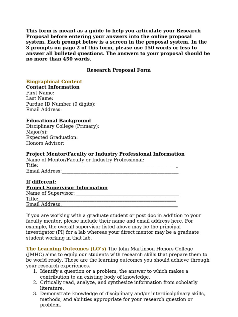 Research Project Proposal Prompts | PDF | Mentorship | Institutional ...