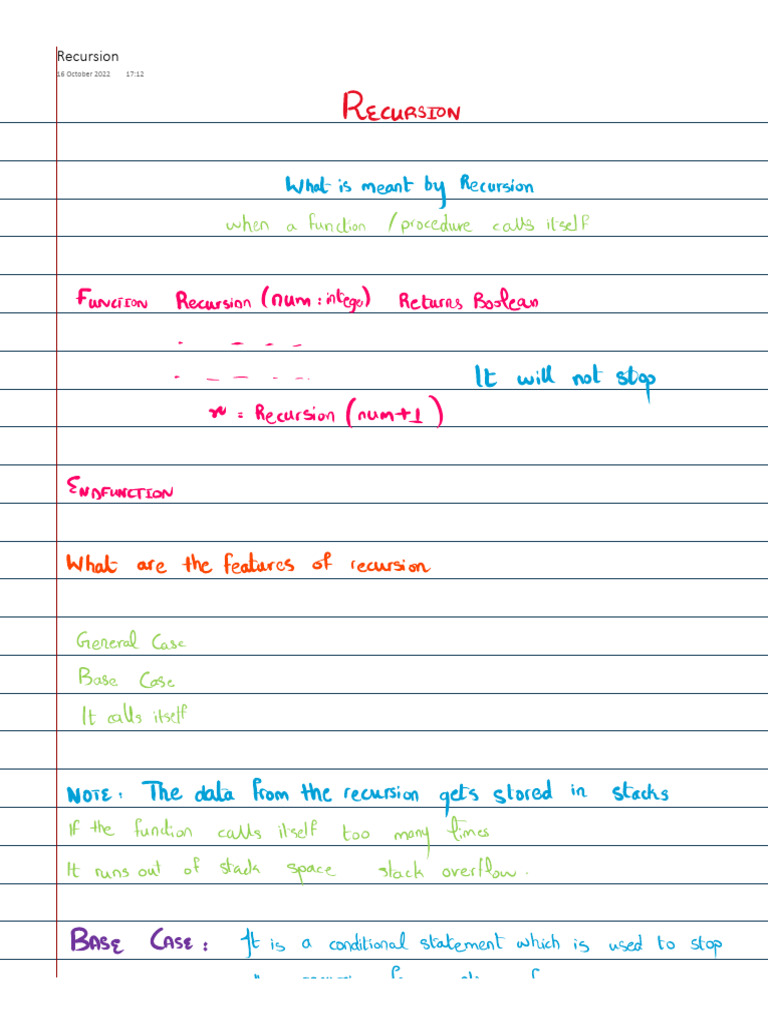 Recursion Alevels Class Notes | PDF