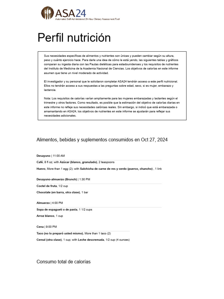 ASA24 Nutrition Profile Print Preview | PDF | Alimentos | Nutrientes