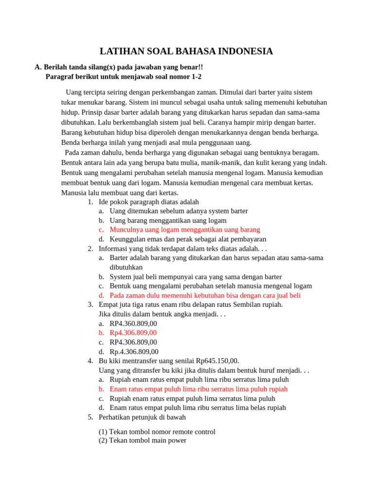 Latihan Soal Bahasa Indonesia Kelas 4 SMT 2 | PDF