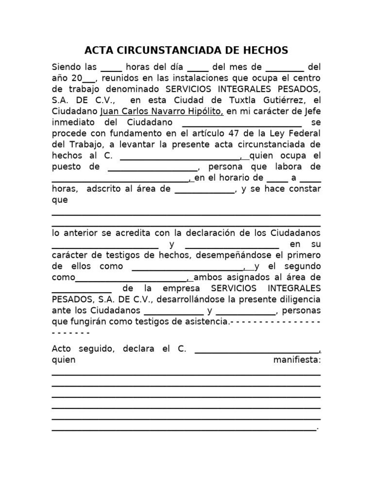 Acta Circunstanciada de Hechos Laborales | PDF | Gobierno