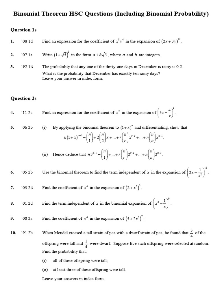 12 - Binomial Theorem | PDF | Mathematics