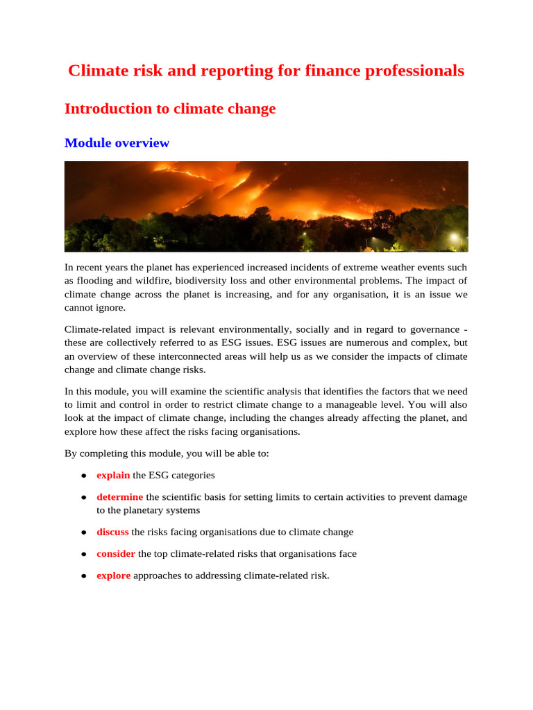 Climate Risk and Reporting For Finance Professionals | PDF | Climate ...