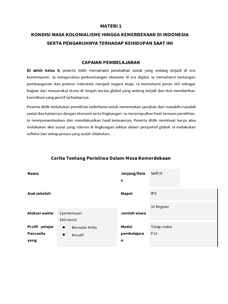 Fase D - TP 1.3 Sejarah Indonesia Pada Masa Kemerdekaan | PDF