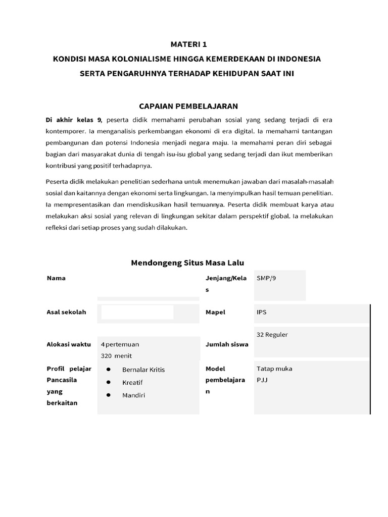 Fase D - TP 1.1 Sejarah Masa Kolonialisme Hingga Kemerdekaan | PDF