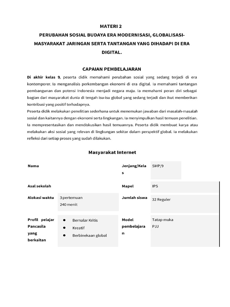 Fase D - TP 2.2 Karakteristik Masyarakat Jaringan (Network Society) | PDF